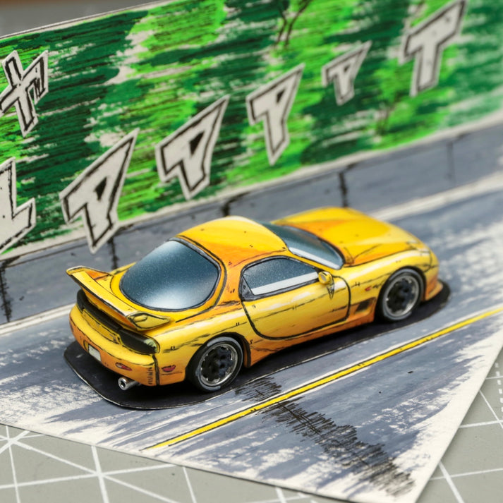 Custom Painted Anime/Manga Style Initial D Mazda FD3S RX-7 1/64 Tarmac ...